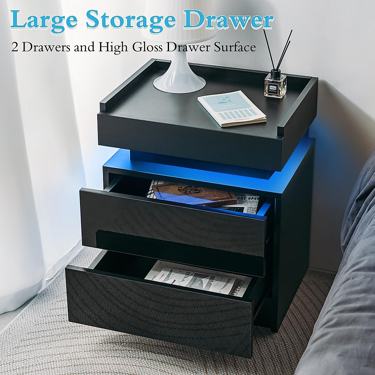 HOMMPA 06 WB-BL Nightstand, 1 Pcs, Black W/Side