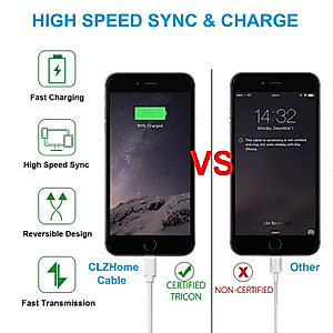 Short Phone Charger Cable (6 Pack 1 FT Cord) Compatible with Cellphone, All USB Charging Station, CLZHome Fast Charge & Sync Data Cables for Phone 11 Pro Xs MAX XR X 8 7 7 Plus 6s 6s Plus 6 6 Plus