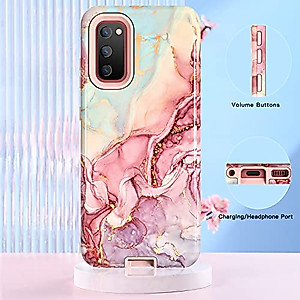 Btscase for Galaxy S20 FE 5G Case, Marble Pattern 3 in 1 Heavy Duty Shockproof Full Body Rugged Hard PC+Soft Silicone Drop Protective Women Girl Covers for Samsung Galaxy S20 FE, Rose Gold