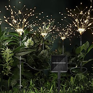 iFalarila 8 Modes Solar Garden Lights with 1200mAH Solar Panels, 480 LED Fairy Lights - Waterproof - Firework Light - String Lights for Yard Decorations, Pathway, Garden, Patio - 4 Pack Warm White