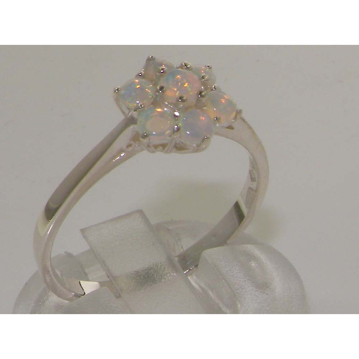 LetsBuyGold 925 Sterling Silver Real Genuine Opal Womens Cluster Promise Ring - Size 9