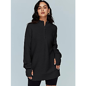 LILLUSORY Women's Pullover Soft Oversized Sweatshirts 1/4 Zip Western 2023 Trending Fall Clothes Oversized Sweater Tops Black