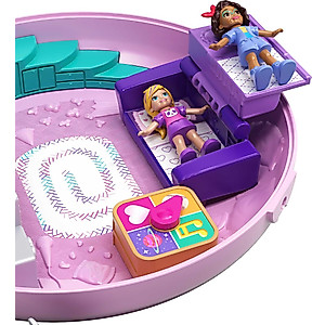 Polly Pocket Playset, Travel Toy with 2 Micro Dolls & Surprise Accessories, Pocket World Donut Pajama Party Compact, Food Toy