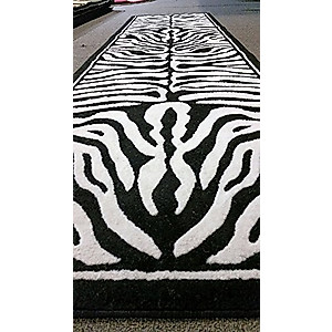 Americana Animal Skin Print Zebra Rug Black and Pure White Design 132 (2 Feet X 7 Feet 3 Inch)