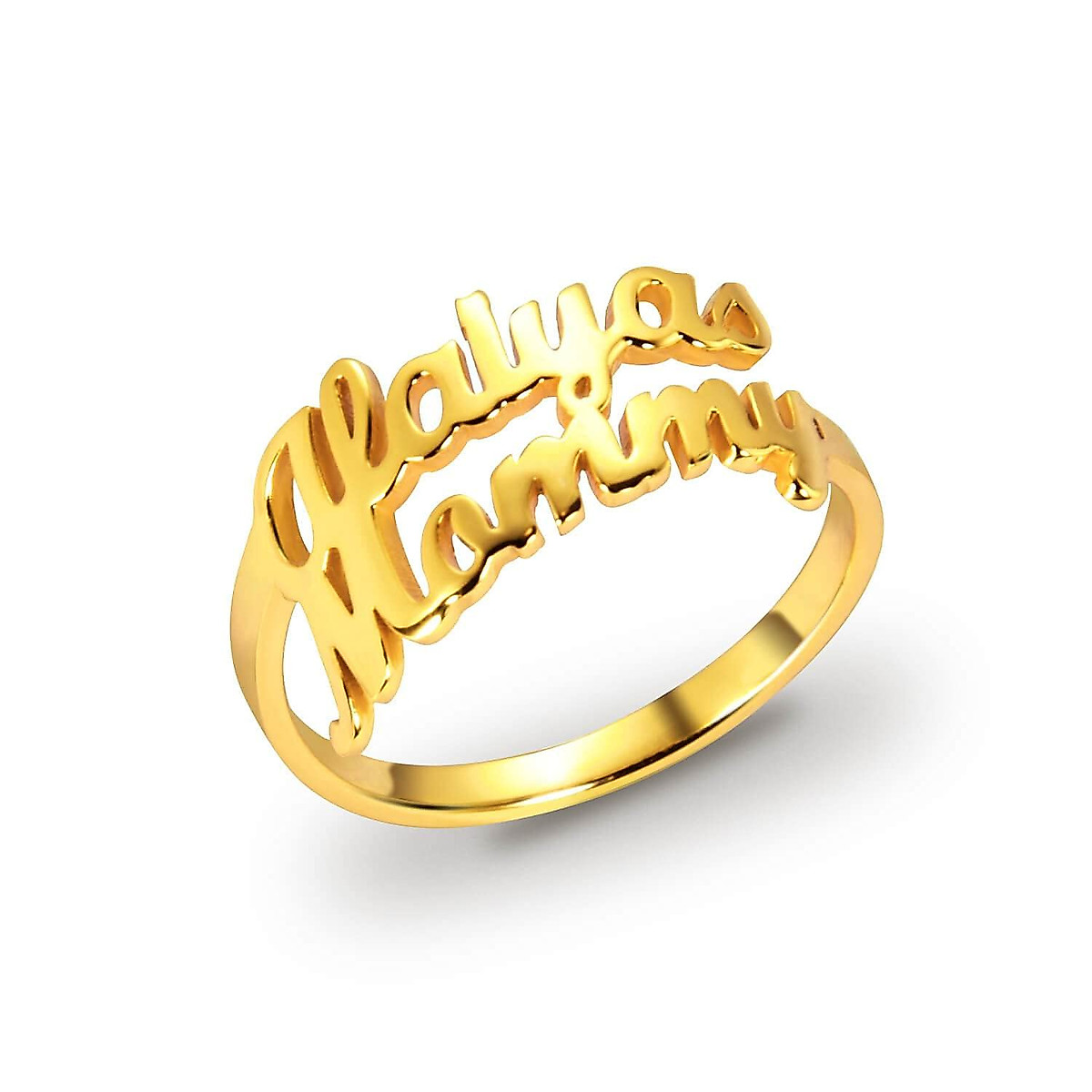 Ayafee Gold Name Rings Personalized for Women 10K 14K 18K Gold Custom with Any Name Rings for Her - Style A