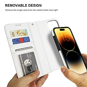 Bocasal Detachable Wallet Case for iPhone 15 Pro Max RFID Blocking Card Slots Holder Premium PU Leather Magnetic Kickstand Shockproof Wrist Strap Removable Flip Protective Cover 5G 6.7 inch (White)