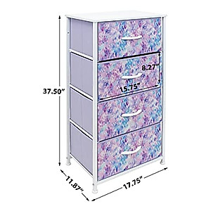 Sorbus Dresser Storage Tower, Organizer Drawers For Closet Boys & Girls Bedroom Bedside Furniture, Chest for Home, College Dorm, Steel Frame, Wood Top, Tie-dye Fabric Bins (4-Drawer, Blue/Pink/Purple)