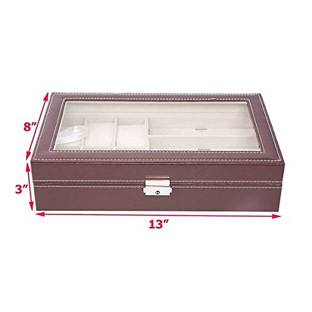 AUTOARK Leather 6 Watch Box Jewelry Case and 3 Piece Eyeglasses Storage and Sunglass Glasses Display Case Organizer,Brown,AW-020