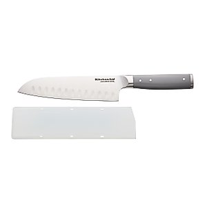 KitchenAid Gourmet Forged Santoku Custom-Fit Cover, Sharp Kitchen Knife, High-Carbon Japanese Stainless Steel Blade, 7 Inch, Gray