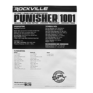 Rockville Punisher 10D1 10" 5000w Peak Competition Car Audio Subwoofer Dual 1-Ohm Sub 1250w RMS CEA Rated, Black