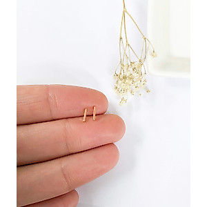 Altitude Boutique 18K Gold Plated Skinny Wire Midi Balance Bar Stud Earrings Hypoallergenic Long Bar Earrings in Gold, Rose Gold, or Silver | Delicate Jewelry (Rose Gold, 6mm)