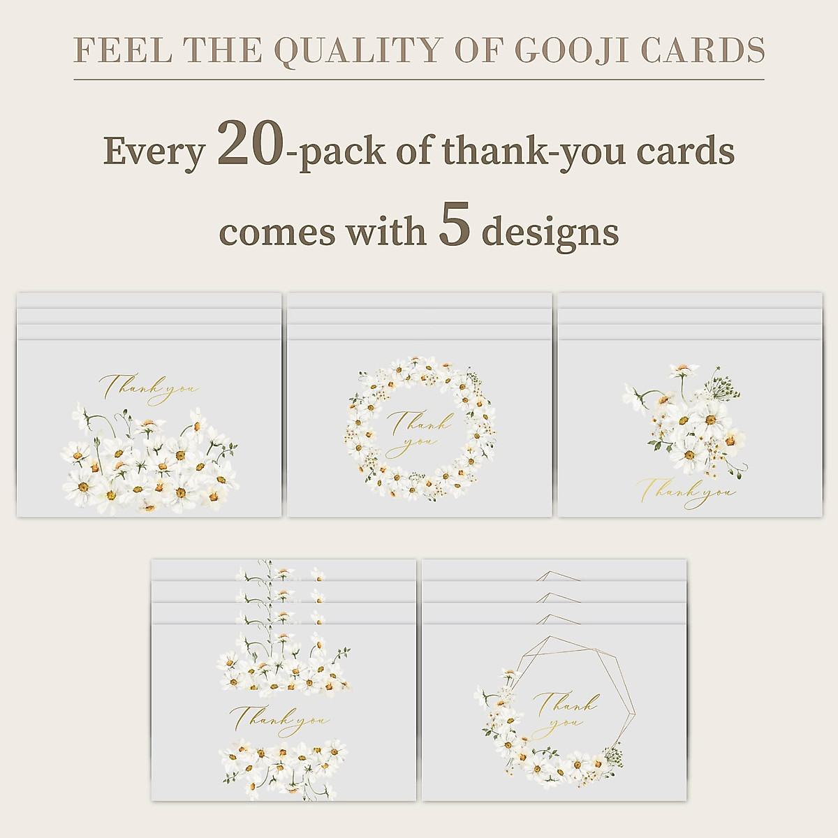 Gooji 4x6 Daisy Thank You Cards with Envelopes Floral Thank You Cards (Bulk 20-Pack) Watercolor Wildflower, Bridal Shower, Baby Shower, Weddings, Baptism, Small Business, Thanksgiving