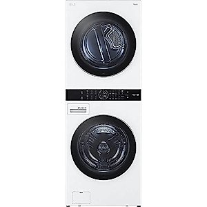 LG WKEX200H Single Unit Washtower With Center Control 4.5 Cu.Ft. Front Load Washer & 7.4 Cu.Ft. Electric Dryer (White)