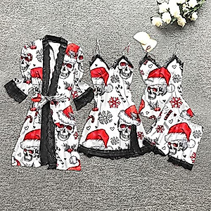 Christmas Lingerie for Women 4 Piece Sets Silk Lace Babydoll Plus Size Sleepwear Spaghetti Strap Xmas Pajama Sets White