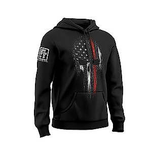 Fantastic Tees Thin Red Line Firefighter American Skull Men's Sweatshirt Hoodie (Black, M)