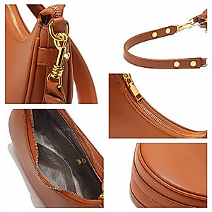 Mn&Sue Women's Leather Shoulder Bag - Classic Medium Hobo Tote - Sleek Crescent Shape for Effortless Style (Brown)