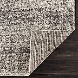 Bloom Rugs Vintage Geometric Cream Gray Area Rug - Boho Distressed 5x7 Rug for Living Room, Bedroom and Kitchen (5'3" x 7'6")