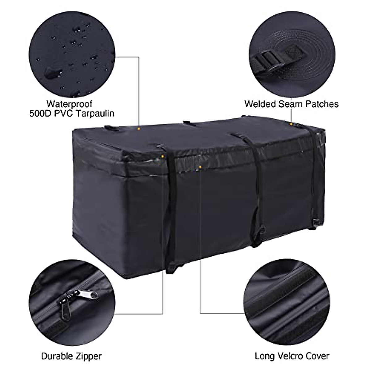 Stonehomy Hitch Cargo Carrier Bag 15 cubic feet, Waterproof Luggage Cargo Bag for Rooftop Racks, Sturdy and Foldable for RV Traveling Trailer, Black