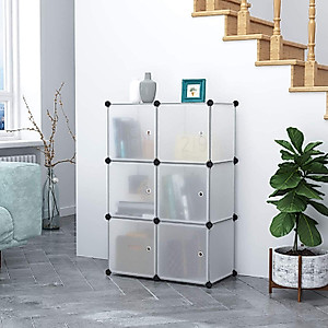 C&AHOME Cube Storage Organizer with Doors, 6-Cube Closet Cabinet, DIY Plastic Modular Bookshelf, Ideal for Bedroom, Living Room, Office, 36.6" L x 12.4" W x 36.6" H Translucent White