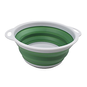 SAMMART 2.6L (0.68 Gallon) Collapsible Tub - Foldable Dish Tub - Portable Washing Basin - Space Saving Plastic Washtub (Grey/Dark Sea Green (Set of 2))