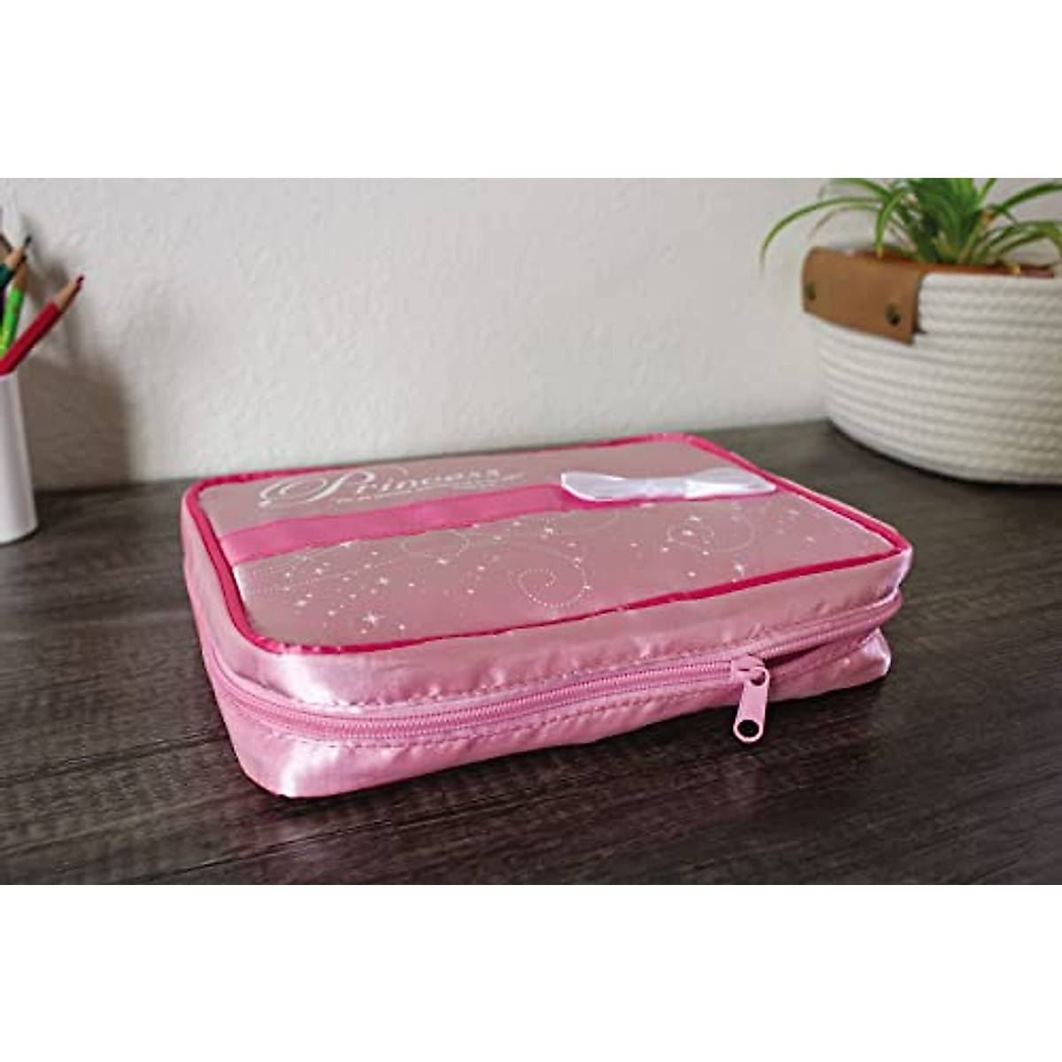 Princess Bible Cover for Girls, Zippered, with Handle, Canvas, Pink, Medium