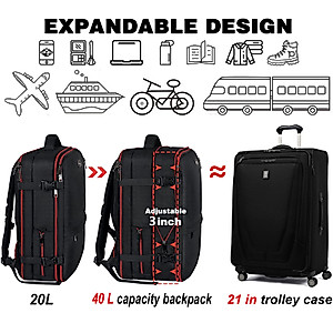 Carry on Backpack, Airline Flight Approved Travel Backpack for Women Men, 40L Extra Large Expandable Water Resistant Luggage Backpack Lightweight Daypack Perfect Fit for 17 17.3 Inch Laptop, Black