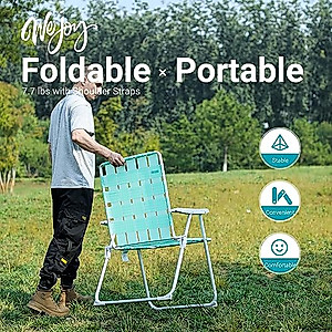 #WEJOY Anti-tip Over Folding Webbed Lawn Chair, Oversized 17-in High Beach Chair for Adults Heavy Duty,Aluminum High Seat Camping Chair for Elder Outdoor Garden Park Backyard(Grey/Blue)