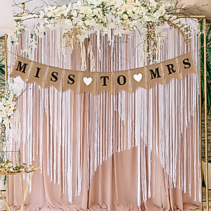 LINGTEER Miss to Mrs Burlap Bunting Banner - Perfect for Wedding Bridal Shower Bachelorette Party Decorations.