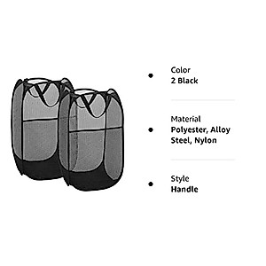 BENJUNC 2 Laundry Baskets, pop-up Laundry Baskets, Foldable mesh Laundry Baskets (Each with 2 Reinforced Handles), Black