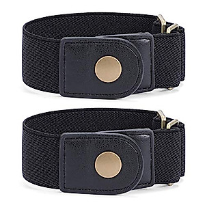 WERFORU Unisex 2 Pack Buckle Free Belt for Ladies Men 2 Loop No Buckle Stretch Belt for Jeans Pants, Black,Fits 2 loop distance : 3"-6”