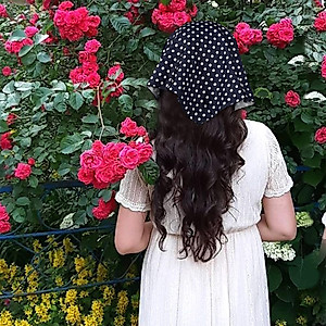 CHLINS 3 PCS Floral Hair Bandanas Kerchief Women Bandana Chiffon Scarf Triangle Kerchief with Ties Head Scarf (Polka dot (Red+Navy+Black))