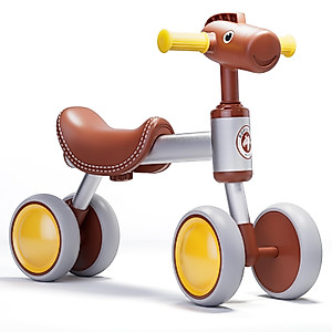 TWFRIC Balance Bike for 1+ Year Old Boys Girls, Toddler Balance Bike 12-36 Month No Pedal 4 Wheels Ride-on Baby Bike Riding Toys for 1 Year Old Birthday Gifts(Brown)