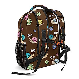 Cute Snail And Flower Travel Laptop Backpack Study Shoulder Bag With Reinforced Adjustable Straps For Outdoor Camping School