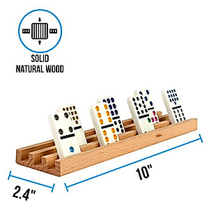 Regal Games - Wood Domino Trays - Solid Natural Beechwood - for Mexican Train, Chickenfoot - Set of 4