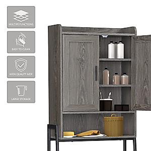 Over The Toilet Storage Cabinet, Bathroom Organizer Shelf, Toilet Storage Rack with 2 Curtained Doors for Bathroom Washroom