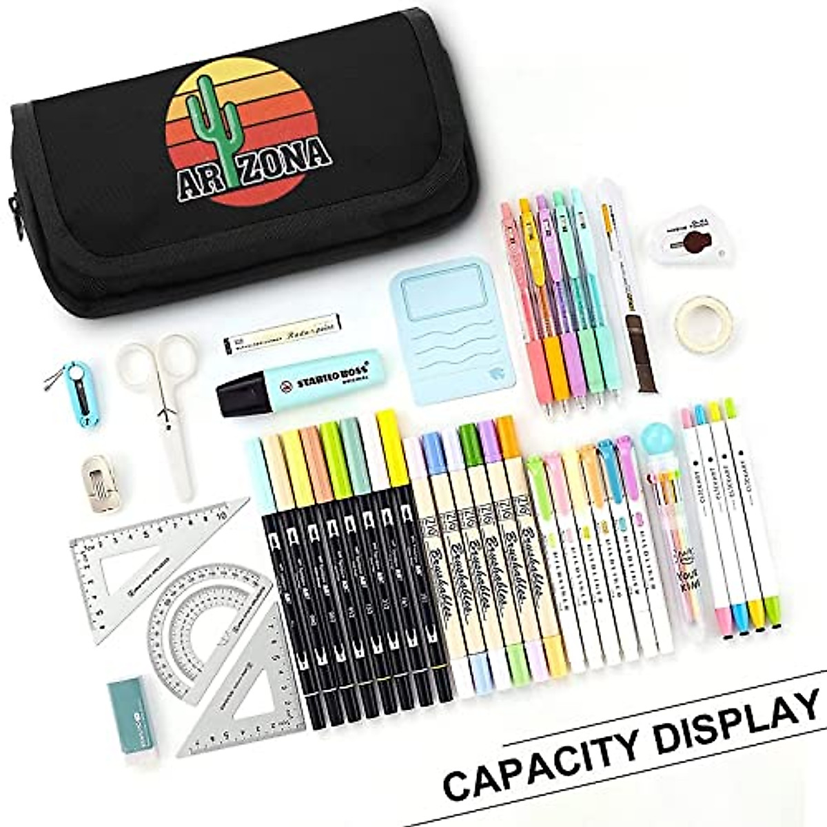 Arizona Cactus Sunset Pencil Case with Two Large Compartments Pocket Big Capacity Storage Pouch Pencil Bag for School Teen Adult