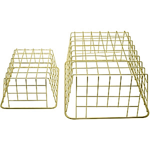Stephanie Imports Set of 2 Nested Wire Basket Trays for Storage and Organizing (Gold)