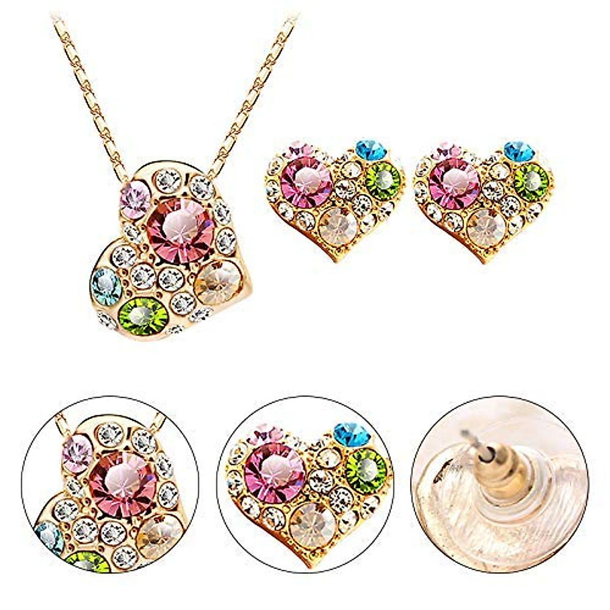 Women Necklace Earring Colorful Heart Pendant Girl Chain Collar Ear Studs Party Wedding Jewellery Set Love Gift Practical treatment