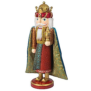 NEROSUN 14 Inch King Wooden Christmas Nutcracker, Traditional Islamic Wooden Nutcracker with Gold Crown Holding a Magic lamp, Festive Muslim Decorations for Shelves and Tables Decor (Red)