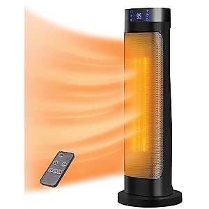 MEPTY Space Heater, 1500W Fast Heating Ceramic Electric Heaters with Remote,Thermostat, Oscillation, 1-12H Timer, Overheating & Tip-Over Protection, Portable Heater for Indoor Use (Black)