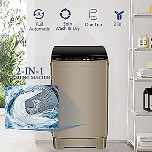 Full Automatic Washer with Drain Pump 17.7 lbs, Krib Bling Small Washing Machine with LED Display, Mini Washing Machine with 10 Washing Programs, Ideal for Dorm, Apartment, Camping, Gold