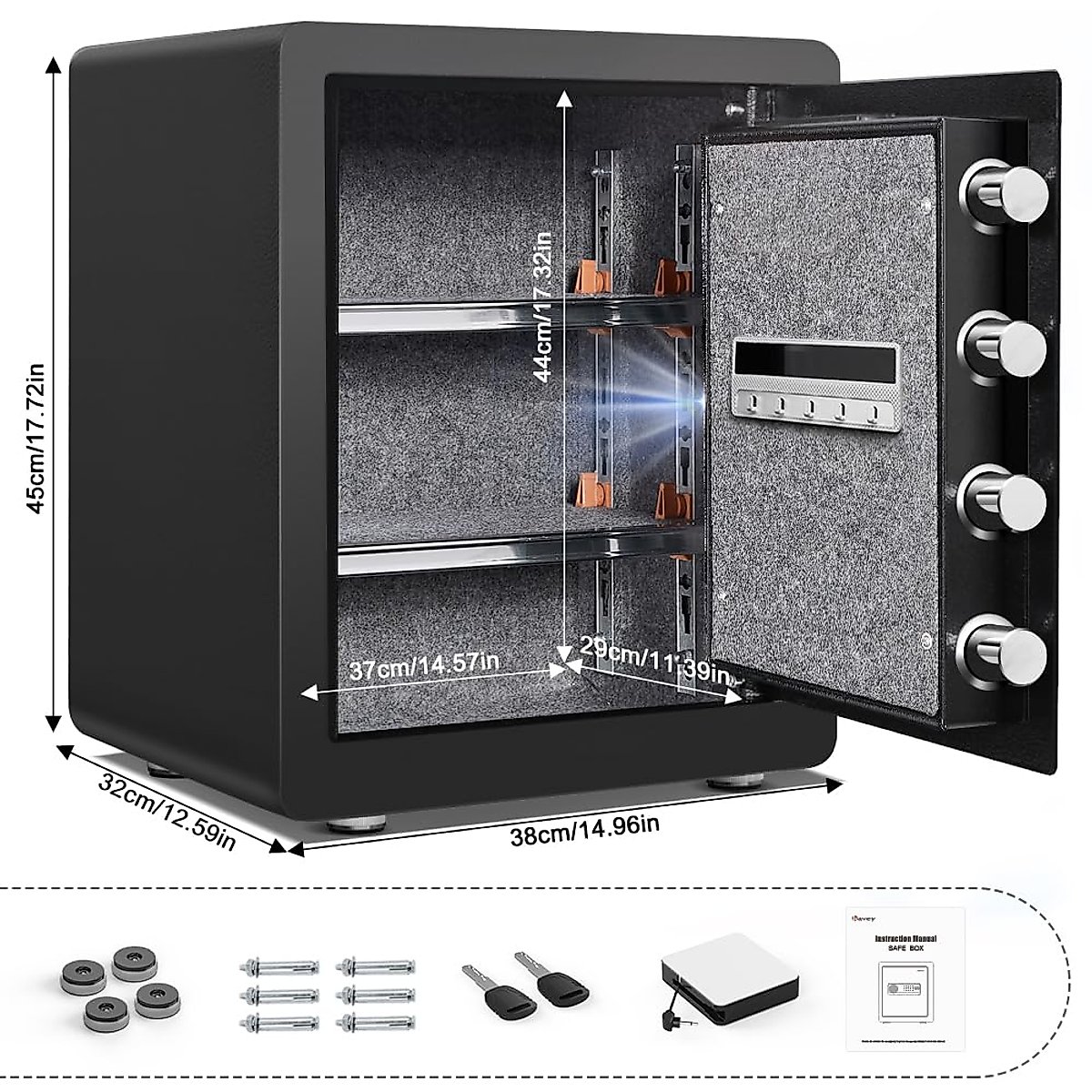 Kavey 2.0 Cub Safe Box, Home Safe with Backlit Touch Screen Keypad and Dual Alarm System, Money Safe With Mute Function and LED Light, Safe for Home Hotel Office