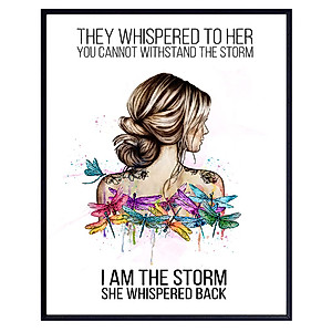 They Whispered to Her You Cannot Withstand The Storm She Whispered Back I Am The Storm Wall Art Decor - Positive Motivational Inspirational Quote - Encouragement Gifts for Women - Boho Dragonfly Print