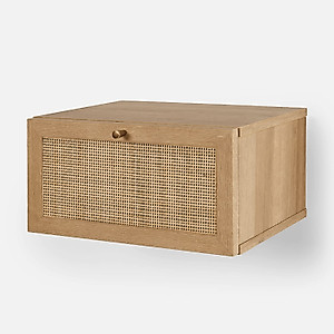 mopio Hannah Floating Nightstand, Natural Rattan Farmhouse Boho Wall Mounted Space Saving Bedside Tables, Nightstands, Drawer with Spacious Storage, for Bedroom, Living (Single)