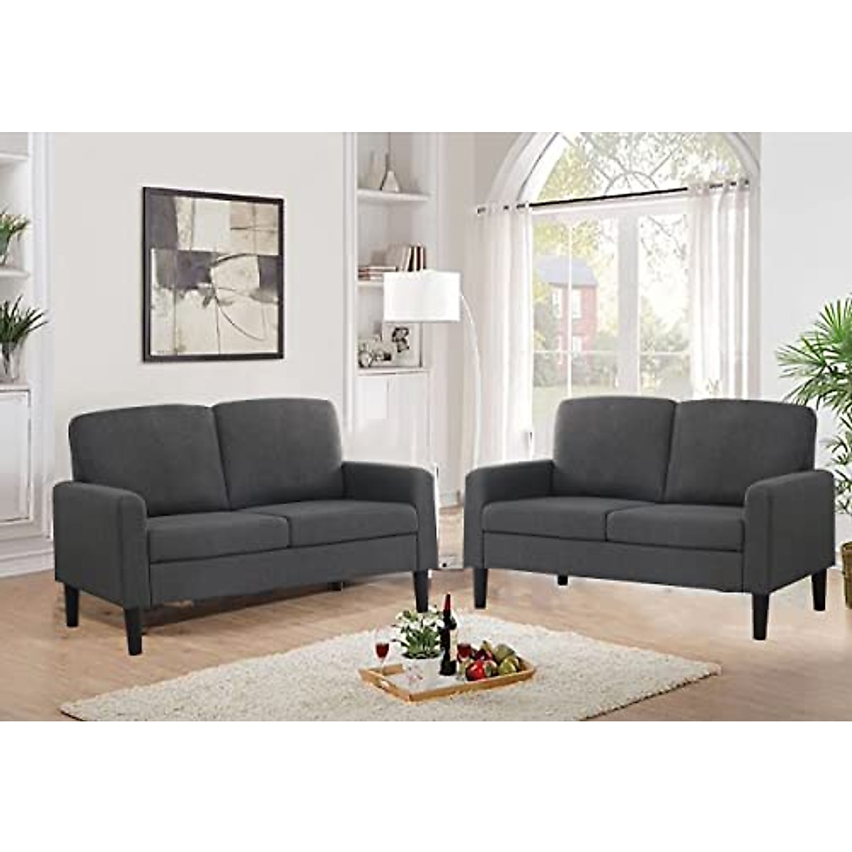 BEEY Modern Love Seat Sofas 53" Small Loveseat Sofa Linen Fabric Tufted Loveseat Sofa for Living Room Bedroom Small Apartment in Dark Grey