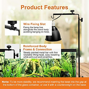 Simple Deluxe Reptile Lamp Stand Adjustable 14-26 inch Metal Bracket Floor Light Holder for Reptile Glass Terrarium Heating Light, Amphibian and Aquarium Tank