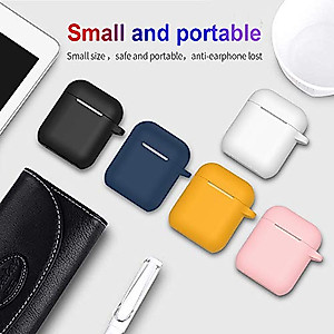 SATLITOG AirPods Case Cover with Secure Lock Keychain, Protective Silicone Cover Compatible with Apple AirPods 2nd & 1st Charging Case - Dark Blue