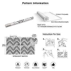 HAOKHOME Black and White Wallpaper Boho Geometric Self Adhesive Textured Wall Paper Modern for Bathroom Decor e 17.7in x 9.8ft