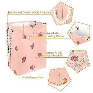 Inhomer Laundry Hamper Strawberry Spring On Pink Collapsible Laundry Baskets Firm Washing Bin Clothes Storage Organization for Bathroom Bedroom Dorm
