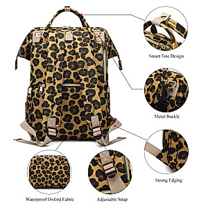 Adult Leopard Pattern Diaper Bag Backpack, Large Nappy Bag Changing Bag for Mom Dad